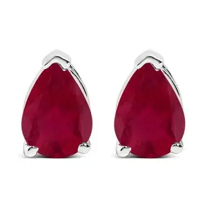 HAUS OF BRILLIANCE 14k Gold Pear Gemstone Stud Earrings - Red Ruby | White